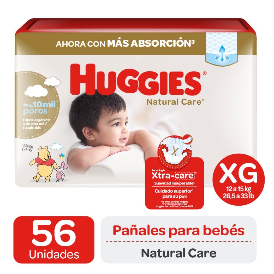 Huggies Natural Care XG 56 Unidades (12–15 kg) – Mundo de Ofertas
